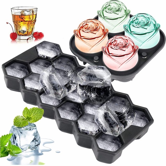 Kitchen | Large Rose Ice Mold Hexagon Ice Tray Silicone Rubber Tray For ...